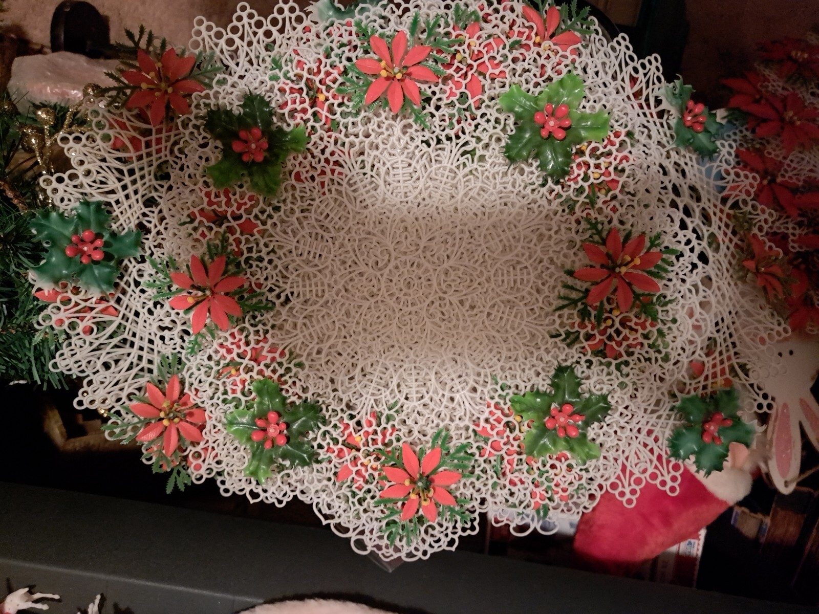 3 Vintage Christmas Plastic Doilies Poinsettia And Holly | eBay