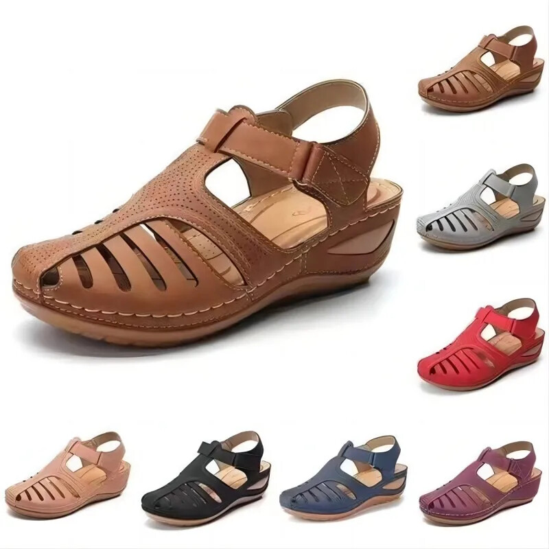 Comfy Closed Toe Women Orthopedic Sandals Mules Summer Slippers Flat ...
