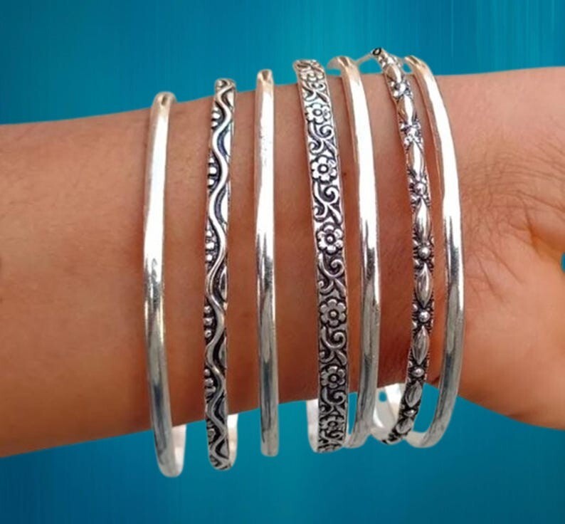 925 Sterling Silver Bangles, 7 Set Bangles, Stackable Bangles, Silver ...