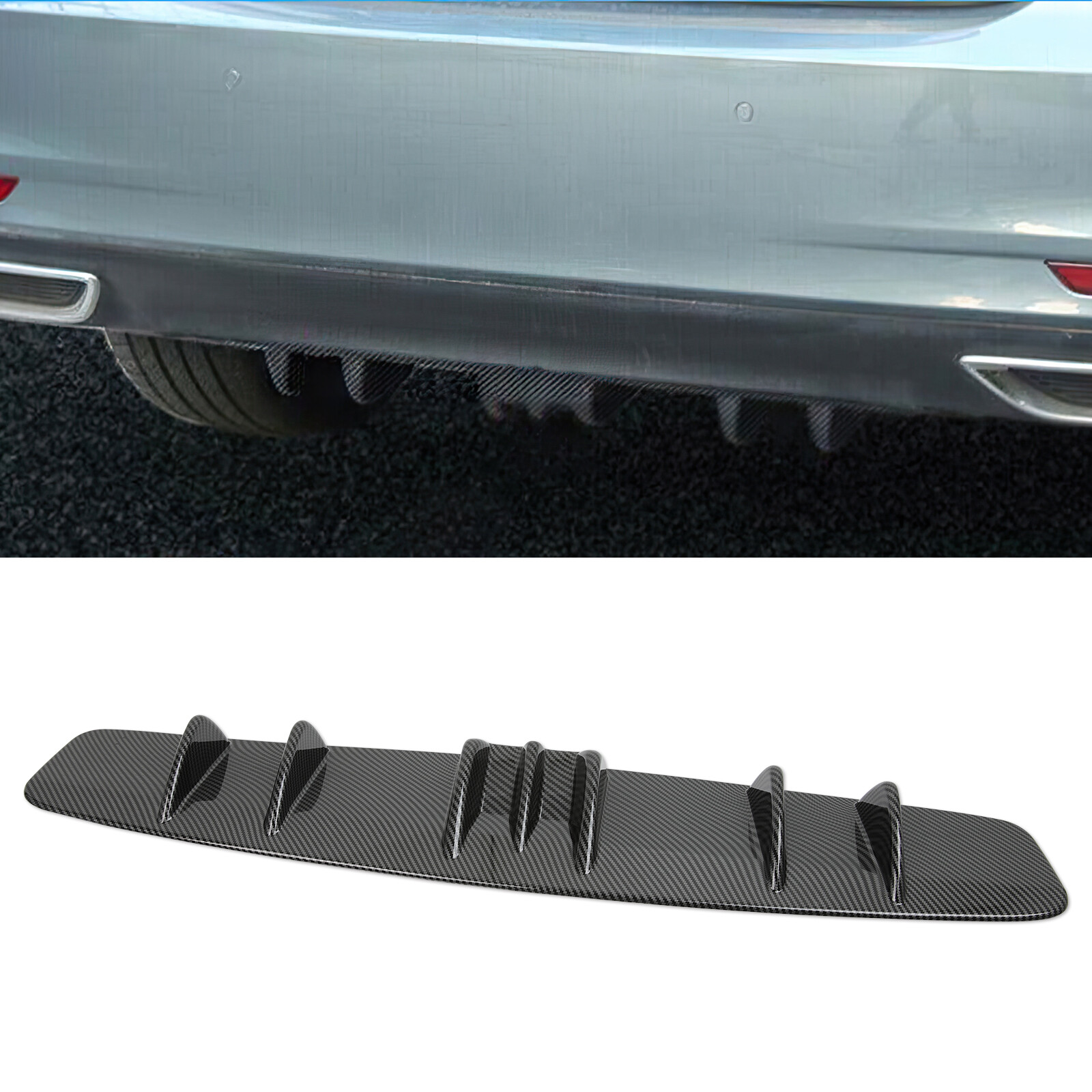 For Infiniti Q50 Q60 Carbon Rear Lip Bumper Diffuser Shark Fin Spoiler ...