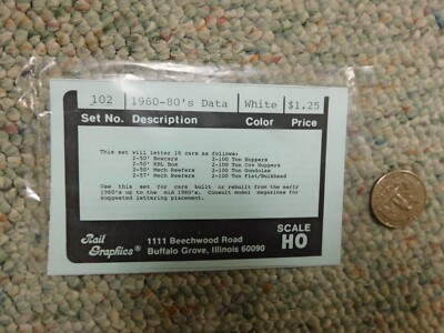 Rail Graphics decals HO Set#102 196080s data white letters 16 cars ...