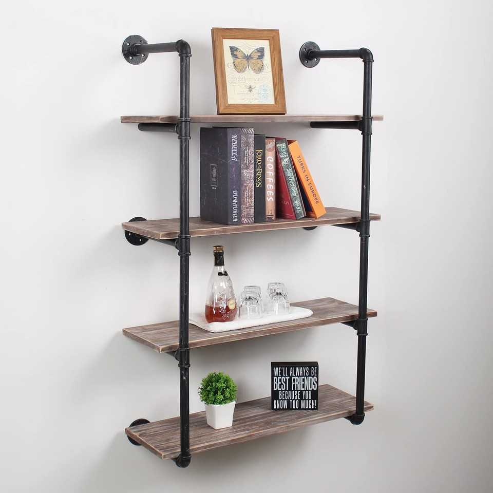 Industrial Pipe Shelving Wall Mounted,30in Rustic Metal Floating ...