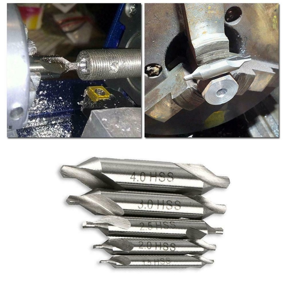 5 Sizes Combined HSS Center Drill Countersink Bit Lathe Mill Tackle ...