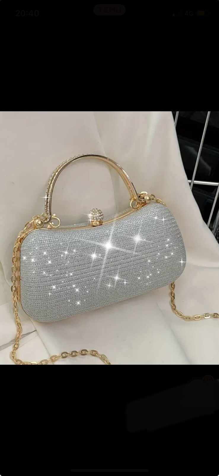 Women's SILVER Glitter Clutch Bag Evening Prom Wedding Shoulder Bridal ...