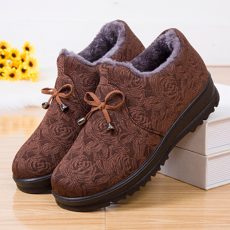 Women Fleece Lined Shoes Footwear Floral Bow Thermal Thick Winter ...