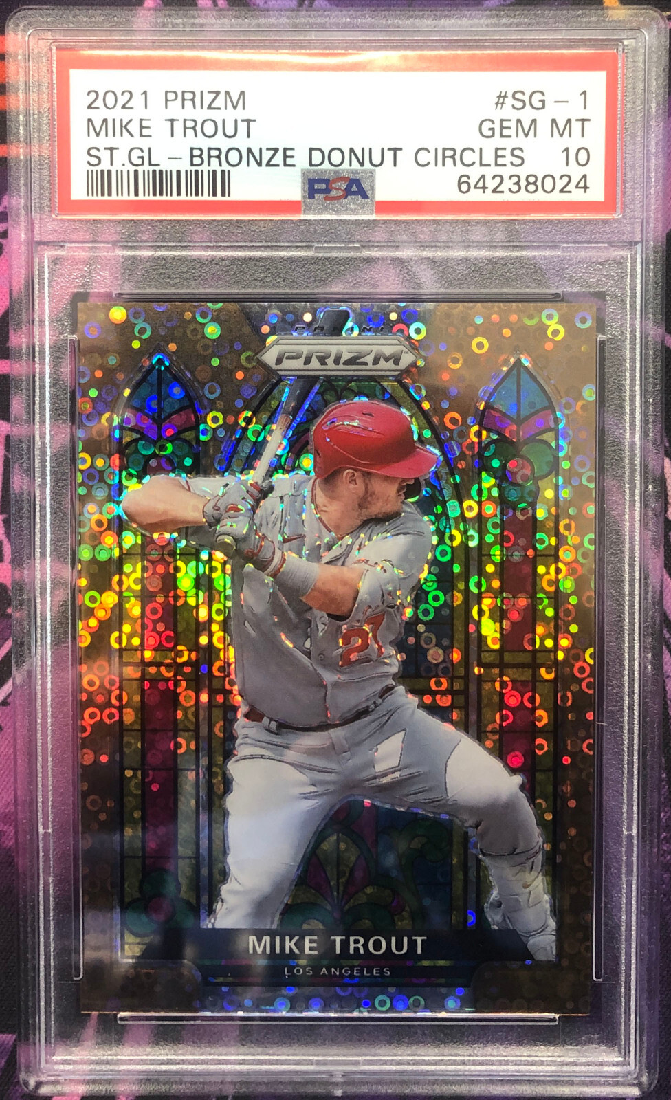 2021 Prizm Mike Trout Stained Glass #SG-1 /40 Bronze Donut Circles PSA ...