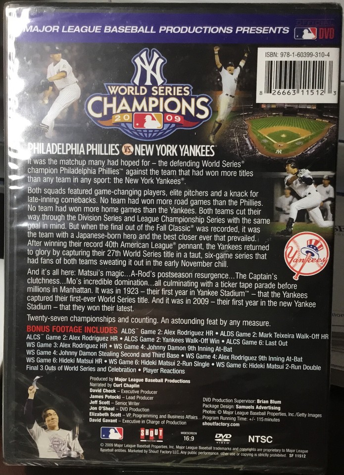 WORLD SERIES 2009 CHAMPIONS NEW YORK YANKEES DVD WS PHILADELPHIA ...