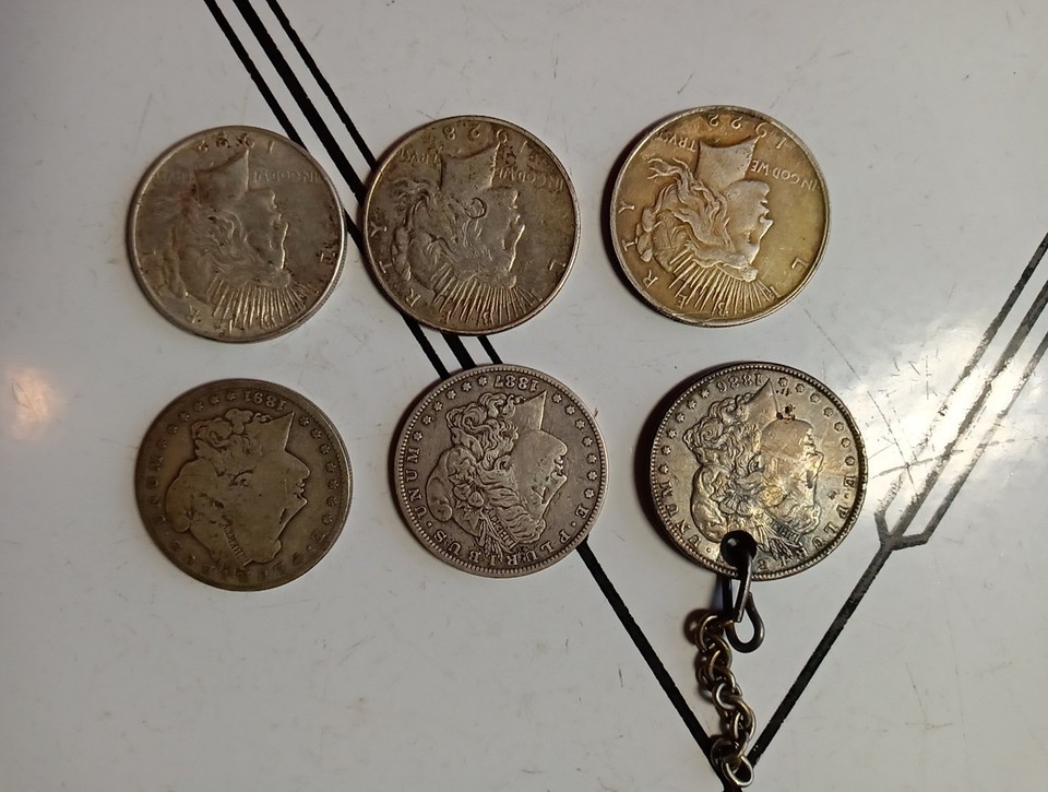 6 US Silver Dollars Morgan/Peace Circulated Lot, 3 Each. Circulated ...