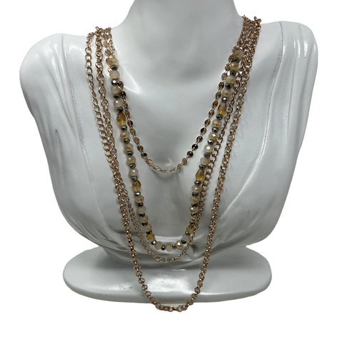 Multi Strand Chain Necklace Rose Gold Tone Multi Color Beads | eBay