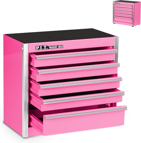 P.I.T. Mini Pink Tool Box, Portable 5-Drawer Micro Roll Steel Stackable ...