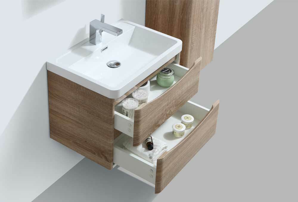 Light Wood Wall Hung Two Drawer Eaton 600mm Bathroom Vanity Unit ...