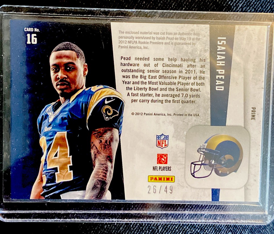 Isaiah Pead 2012 Panini Rookies and Stars Freshman Orientation Patch RC ...