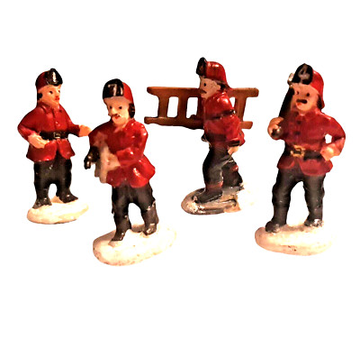 Set of 4 Firemen Firefighters Figures Christmas Village Accessories ...