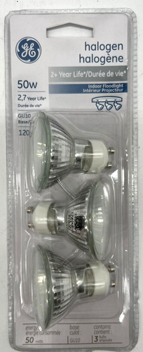 81662 Ge 3-Pack 50w GU10 Base Halogin Flood Light Bulbs MR16 1535 - Q1 ...