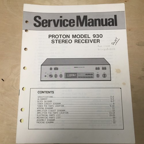 Original Proton Service Manuals for Audio Stereo Components | eBay