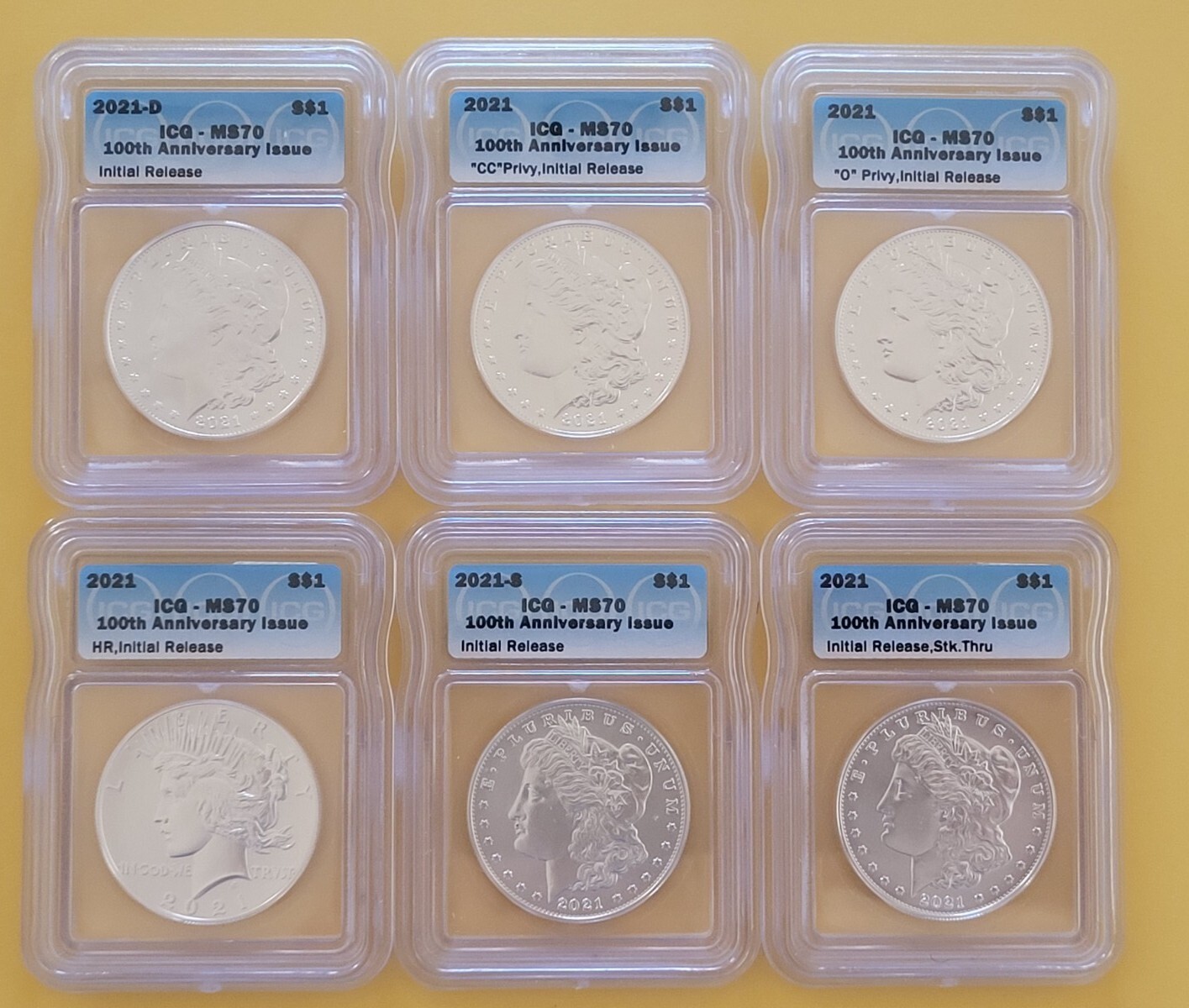 2021 6 Coin Silver Morgan Peace Dollar Set ICG MS70 Initial Releases ...