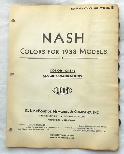 1938 NASH DUPONT COLOR PAINT CHIP CHART ALL MODELS ORIGINAL | eBay