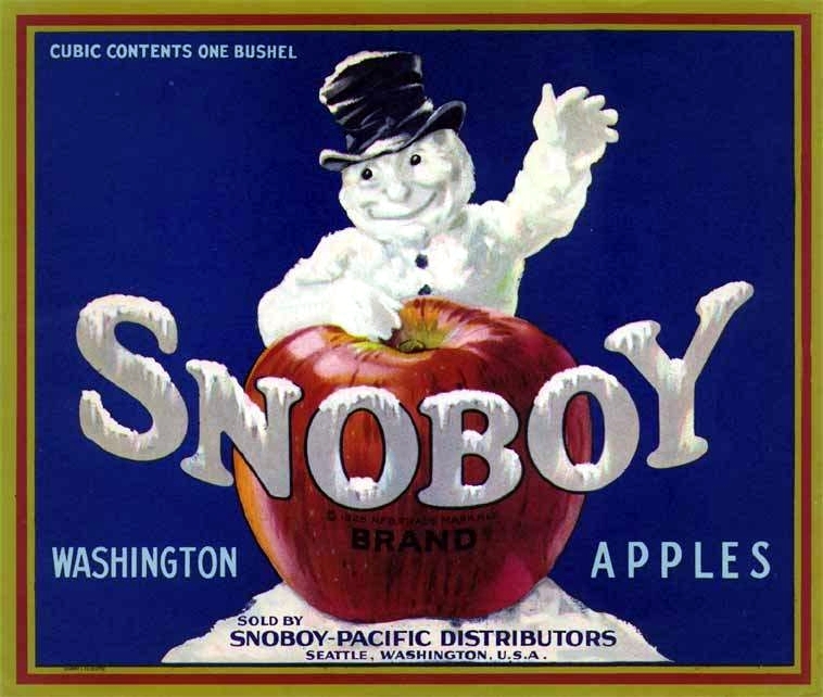 Snoboy Apples Fruit Crate Label Art Print Snowboy Pacific Dist Seattle ...