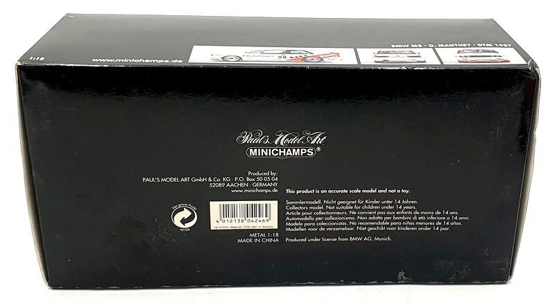 Minichamps 1/18 Scale 180 872024 - EMPTY BOX ONLY - 1987 BMW M3 DTM #24 ...
