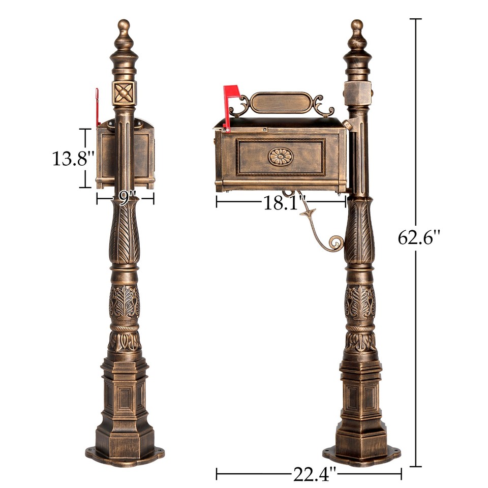 Heavy Duty Decorative Post Mailbox Cast Aluminum Postal Mail Box ...
