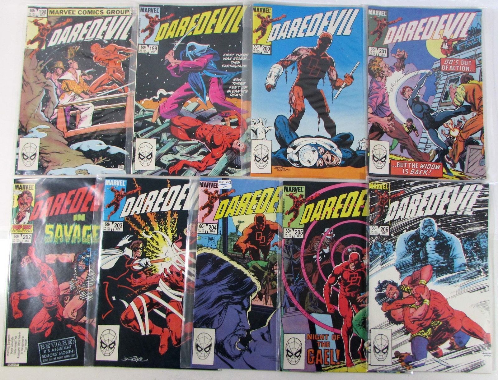 Daredevil Lot of 9 #198, 199, 200, 201, 202, 203, 204, 205, 206 Marvel ...