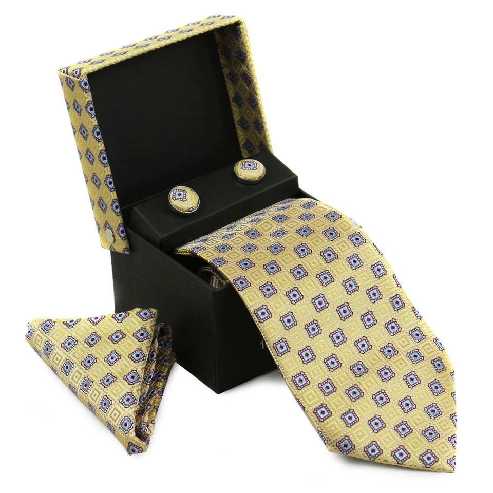 Men's Pure Premium Silk Formal Neck Tie Cuff Links Handkerchief Gift ...