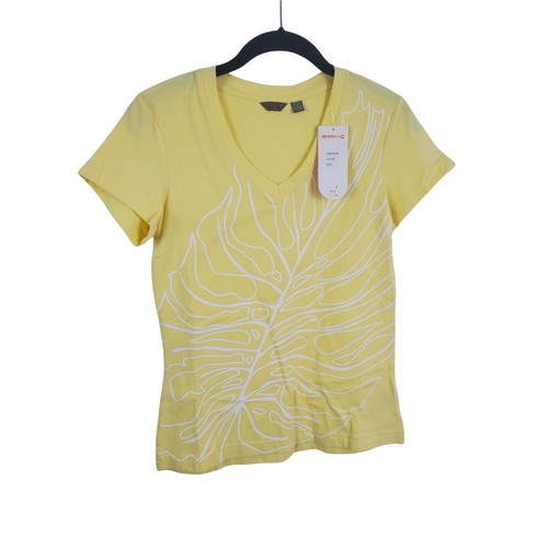 Merrell Top Womens S/P Short Sleeve V Neck Yellow White NWT Casual ...