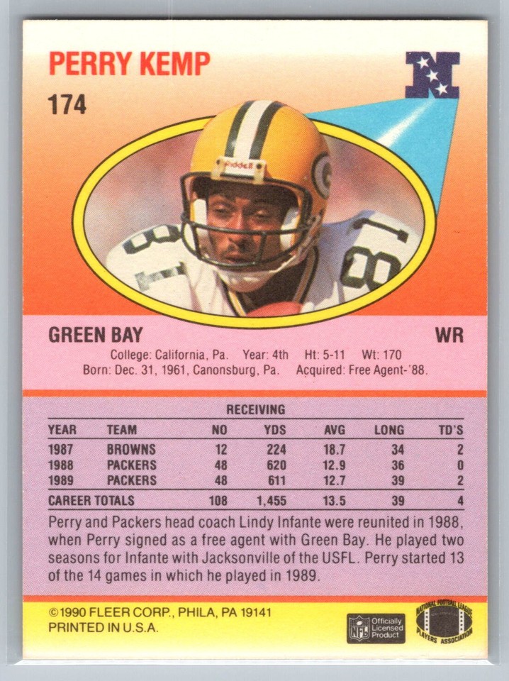 Perry Kemp 1990 Fleer FOOTBALL #174 Green Bay Packers | eBay