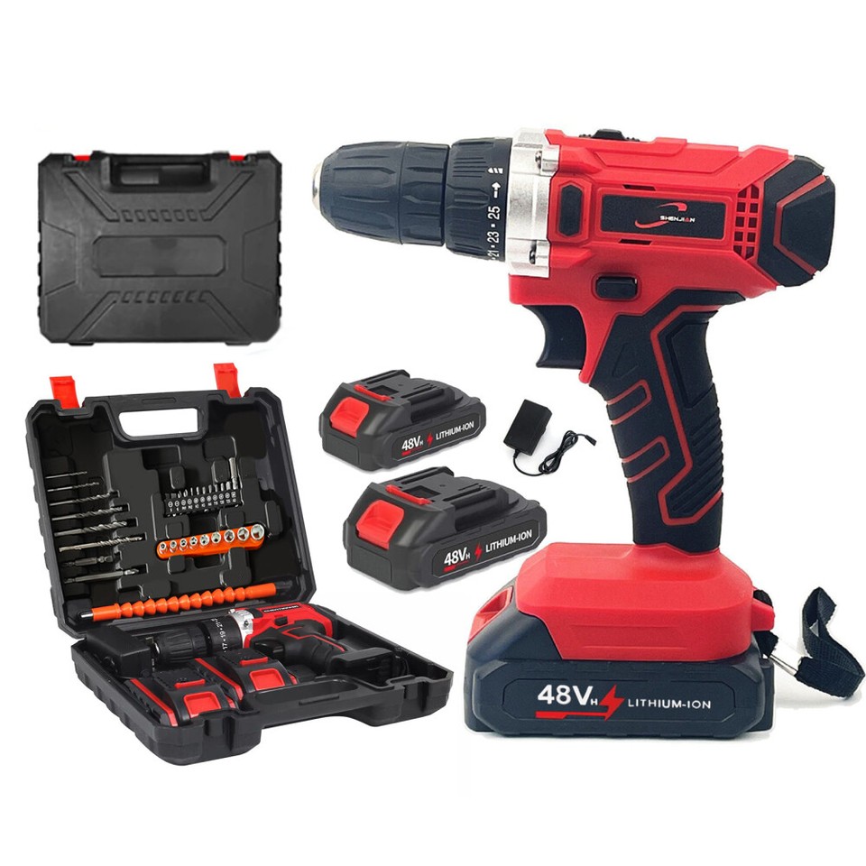 48V Cordless Hammer Drill Set Electric Impact Driver Screwdriver + 1/2 ...