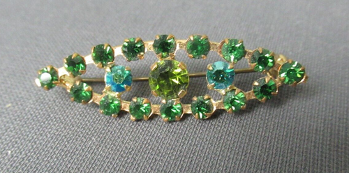 Vintage Gold Tone & Assorted Rhinestones in Blue & Green Pin Brooch ...