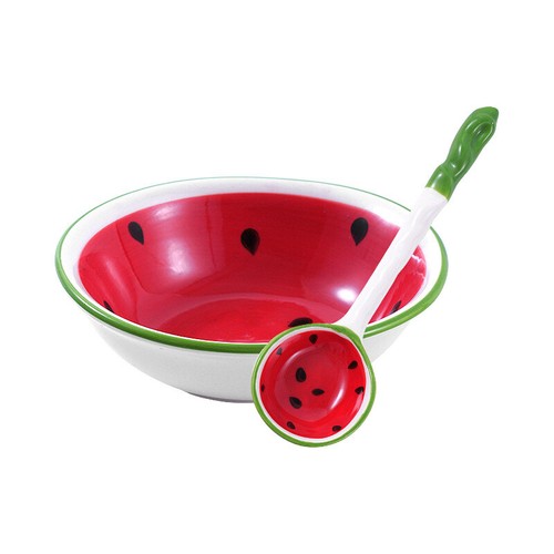 Strawberry Watermelon Shaped Bowl Spoon Ceramic Fruit Pattern Spoons ...