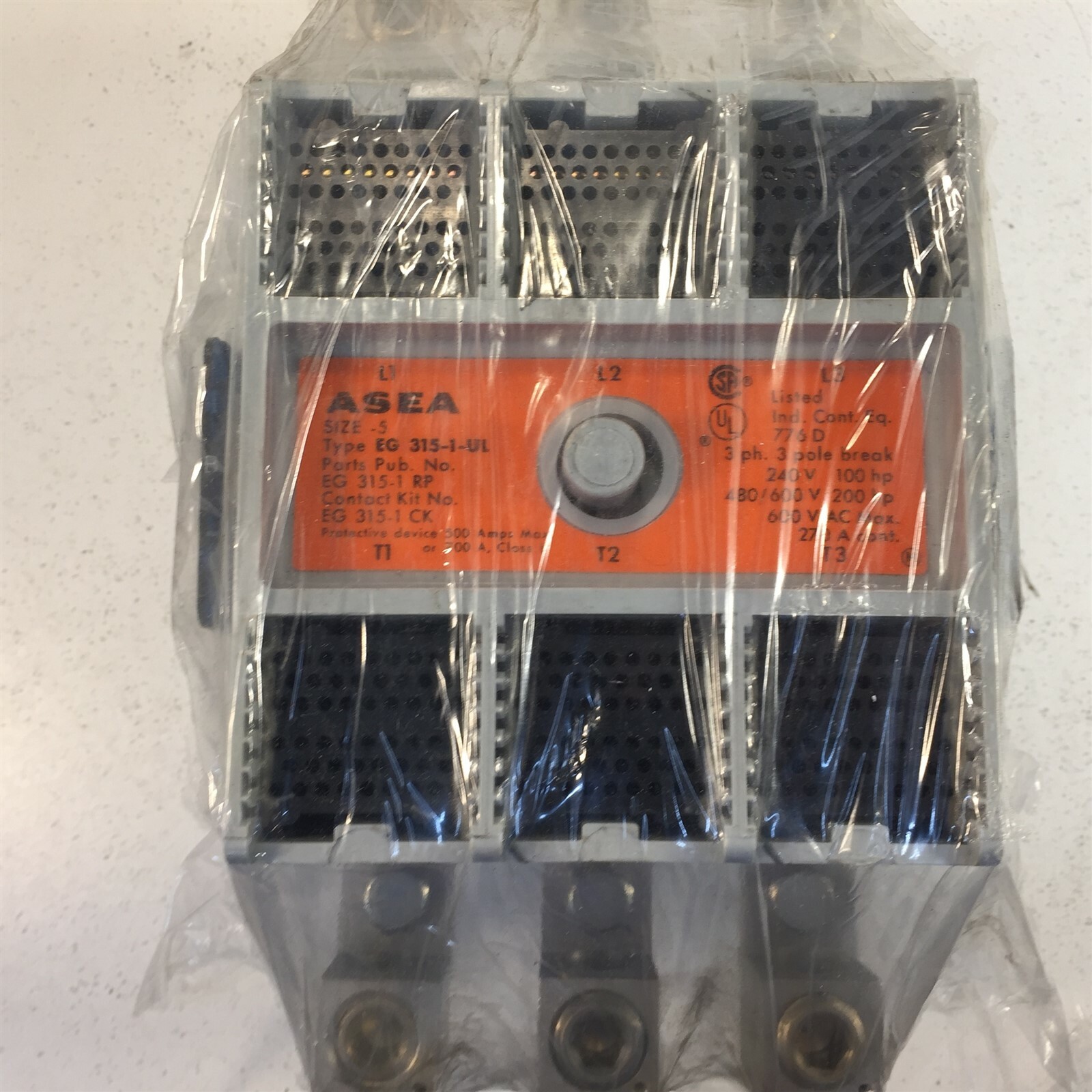 ASEA Size 5 Type EG 315-1-UL 3PH 3 Pole Break Contactor 200HP 600V | eBay