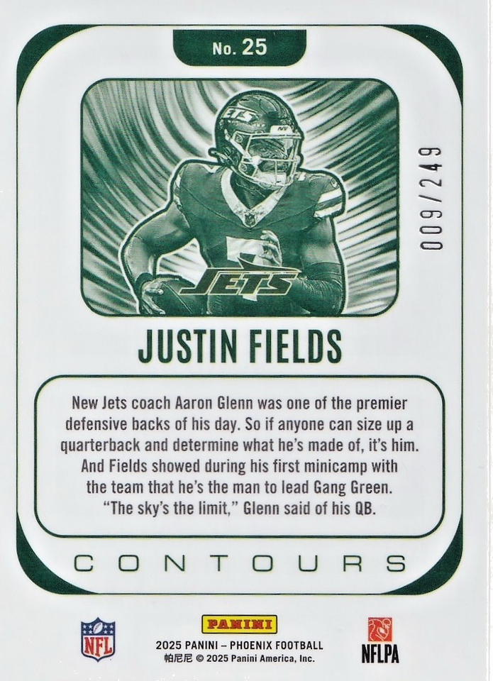 2025 Panini Phoenix /249 Justin Fields CONTOURS Red New York Jets #25 ...