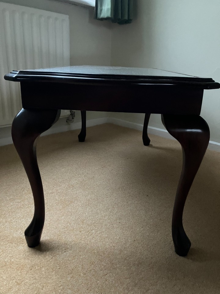 Dark wood glass-topped coffee table - pick-up 21st and 22nd Feb only ...