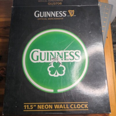 Guinness Beer 11.5” White Neon Wall Clock Pub Bar Man Cave Decor Sign ...