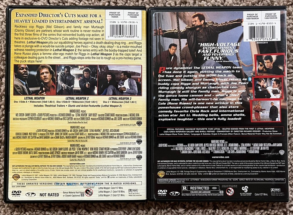 Lethal Weapon Complete DVD Set 1, 2, 3, and 4 - In Excellent Condition ...