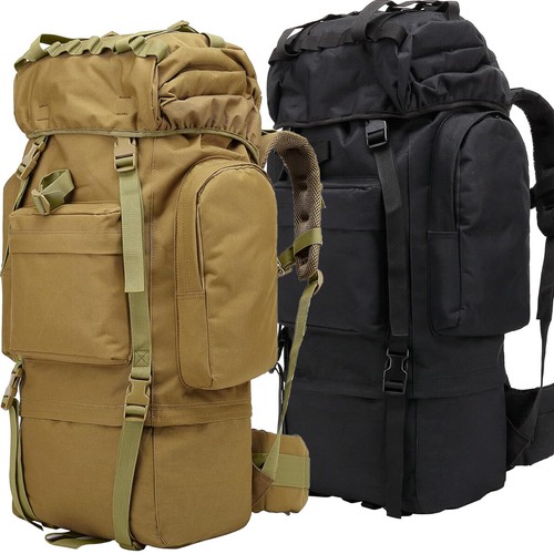 65L Tactical Backpack w/ Internal Frame&Rain Cover Waterproof Rucksack ...