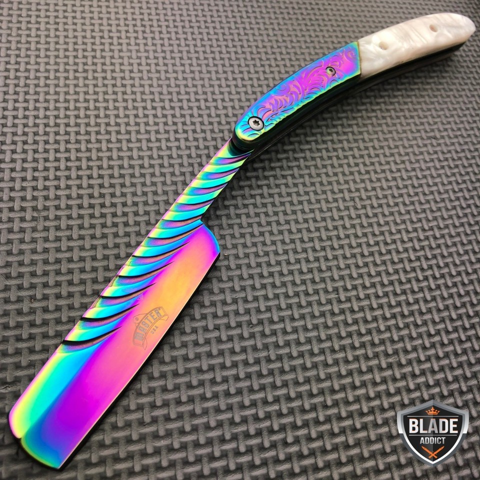 Rainbow Straight Blade Barber Razor Folding Pocket Knife Shaving Throat ...
