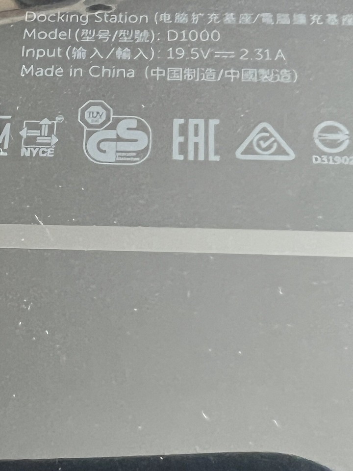 Dell D1000 Dual Video USB 3.0 Docking Station with 65W AC Adapter ...