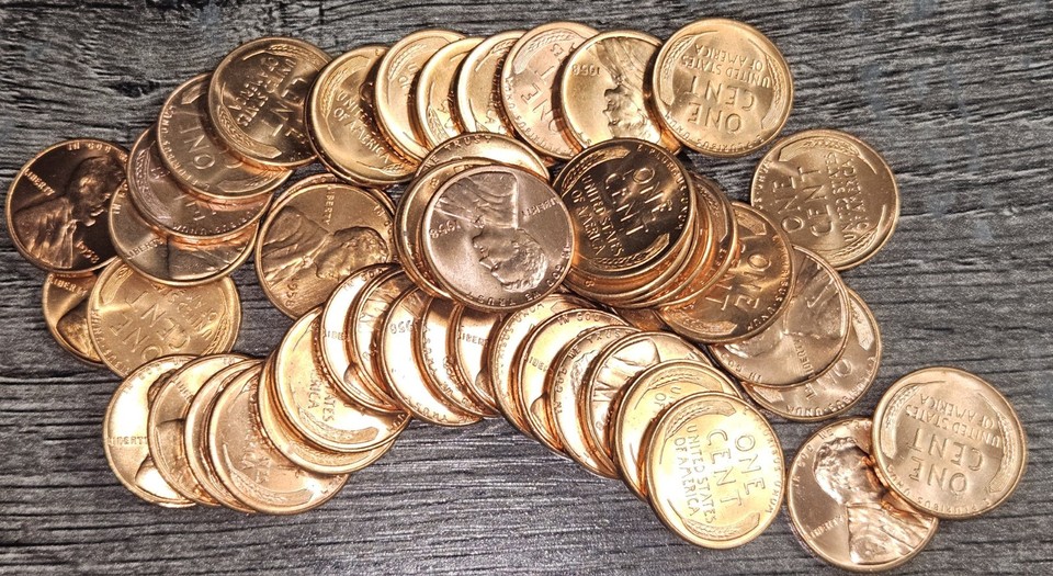 1958 P 1c Lincoln Wheat Cent Penny FULL BU ROLL 50pc Red High Grade MS ...
