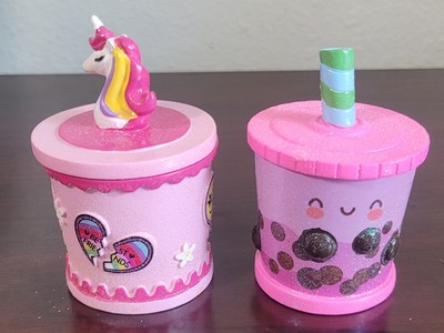 Claire's Trinket Boxes Boba Tea Glitter And Y2K BFF Unicorn Small Jar W ...