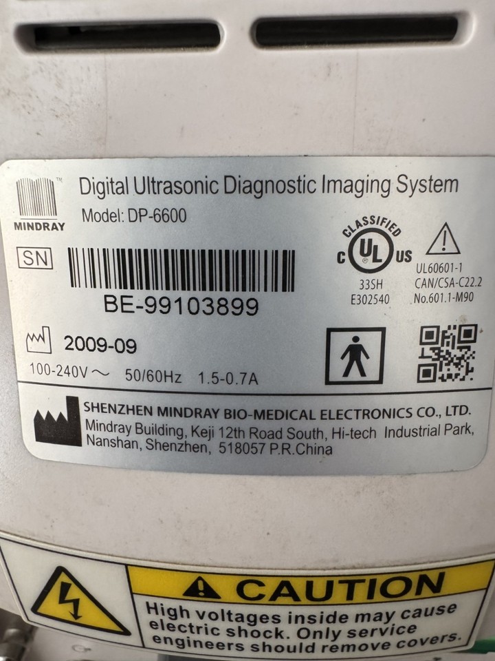 MINDRAY DP6600 Digi Prince Portable U/S Machine with Linear Array Probe ...