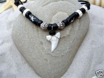 SHARK TOOTH NECKLACE SURF SURFER BEACH REAL TEETH SURFER LUCKY CHARM ...