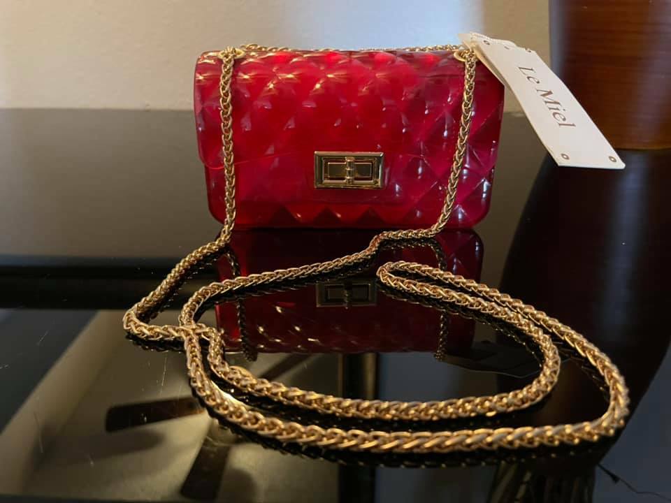 Le Miel PVC Jelly Red Gold Chain Small Tote Purse/Shoulder Bag | eBay