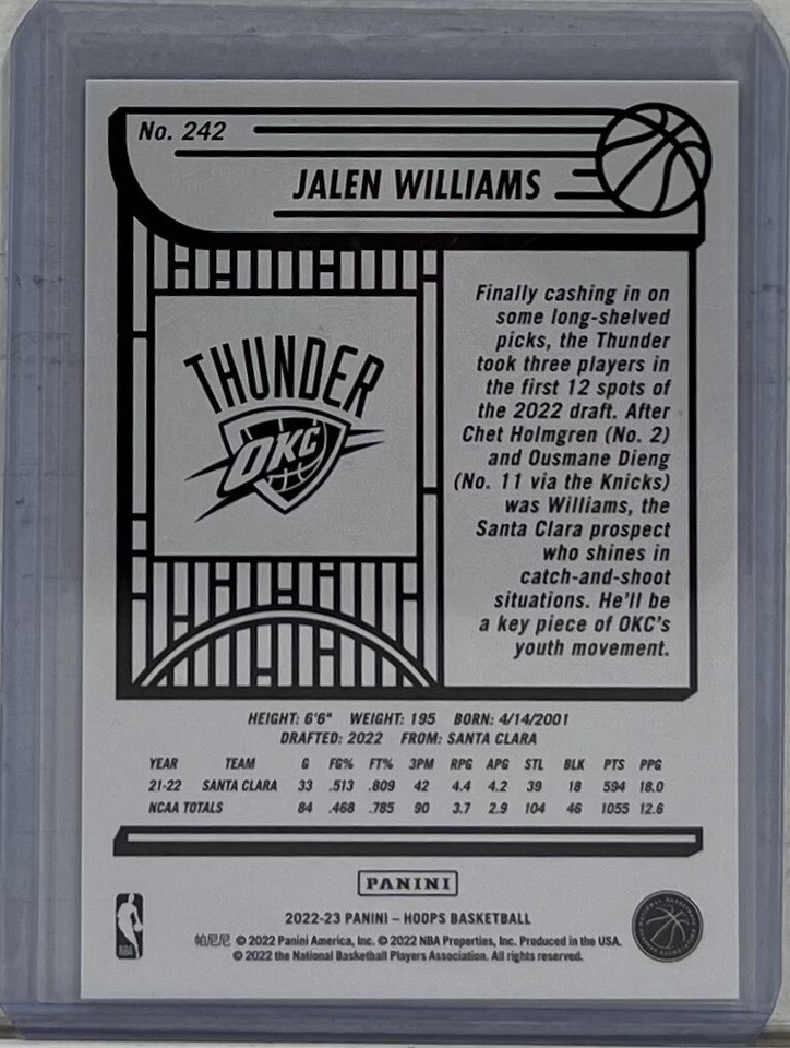 2022-23 Panini NBA Hoops #242 Jalen Williams - Rookie Card | eBay