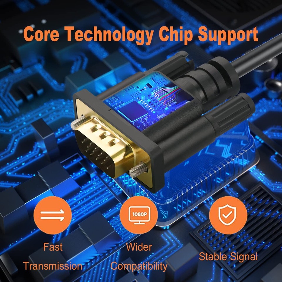 1.8m HDMI to VGA Cable Monitor Lead PC XBOX Laptop Converter Adapter UK ...
