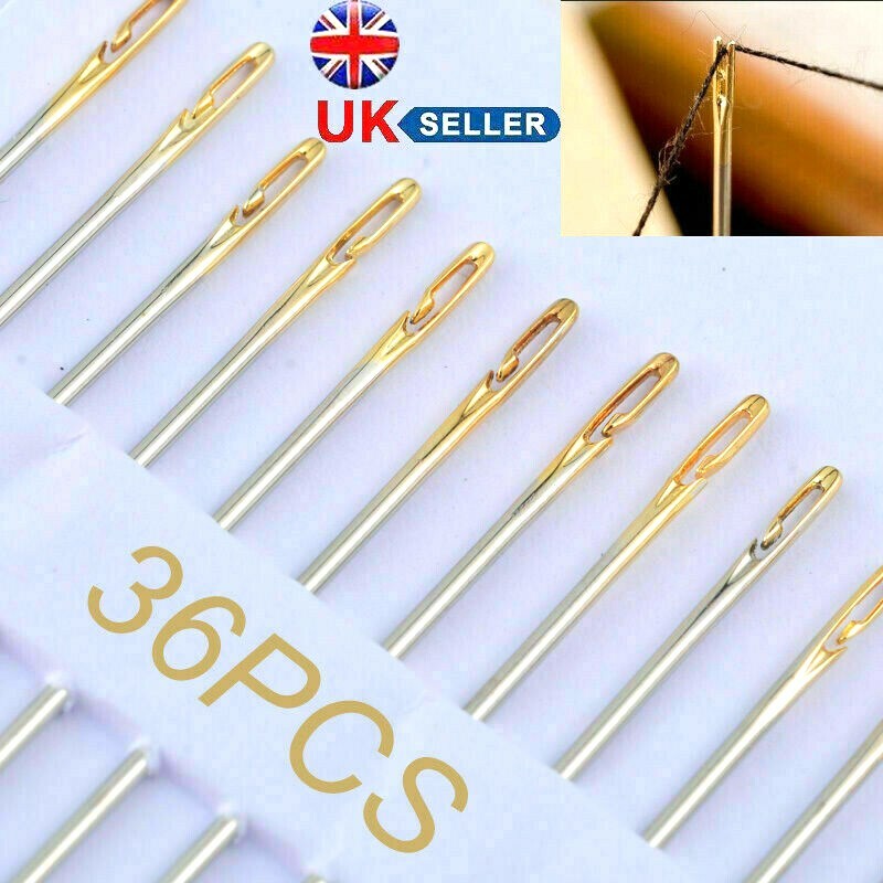 SELF THREADING SEWING NEEDLES EASY THREAD HAND SEWING ASSORTED SIZES 36 ...