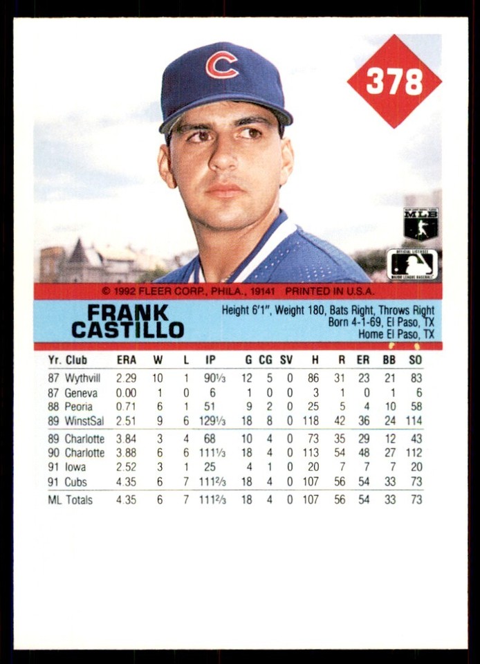 1992 Fleer Frank Castillo Baseball Cards #378 | eBay