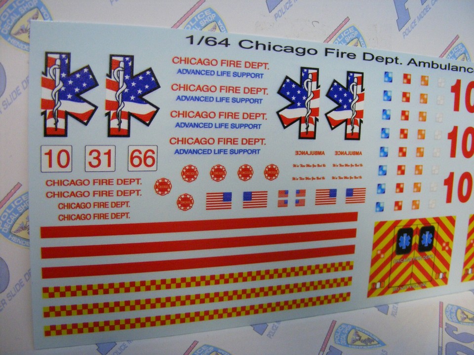 Chicago Fire Dept Ambulance 1/64 Water Slide Decals for GL & Hallmark ...