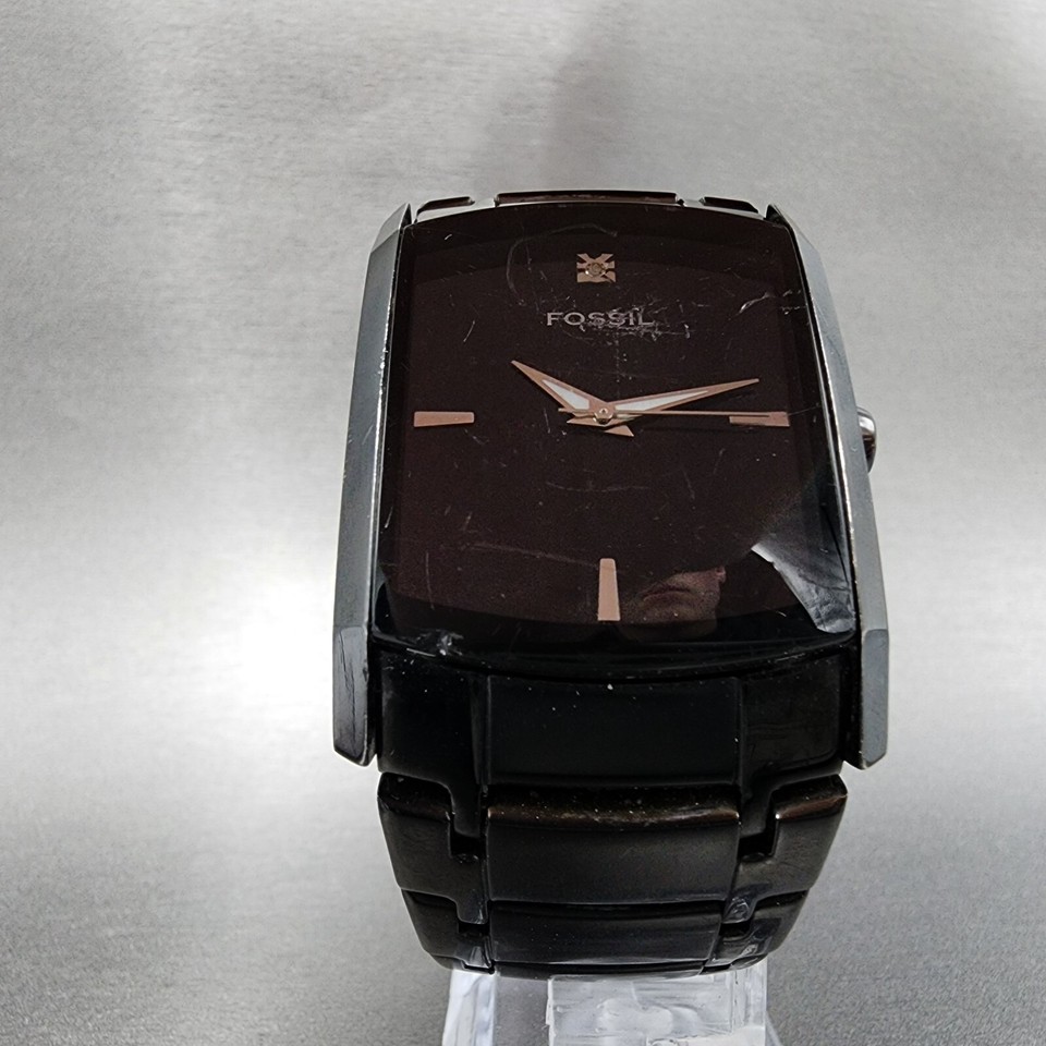 Fossil Tank Watch Men 44mm Black Dial Black Tone Rectangle FS-4159 New ...